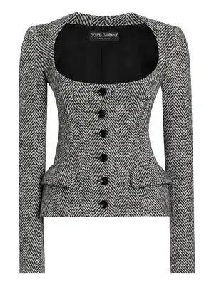 Dolce & Gabbana Herringbone Tailored Jacket - Black
