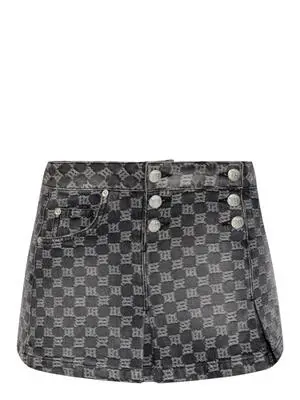 MISBHV Buttoned Geometric Patterned Mini Skirt - Black