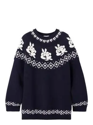 Magda Butrym Wool Intarsia Knit Sweater - Navy Blue
