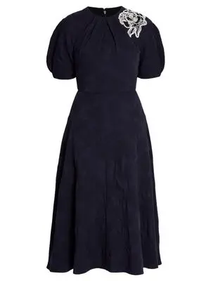 Erdem Appliquéd Cotton-blend Cloqué Midi Dress - Black