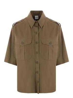 Aspesi Aspesi Classic Button-Up Top With Lapel And Short Sleeves Green