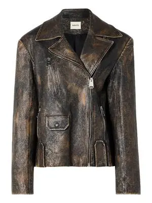 Khaite Distressed Leather Long-sleeved Jacket - Brown