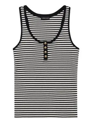 ANINE BING Alessia Striped Tank Top With Front Button Detail - Black