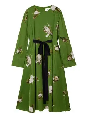 Erdem Pleated Floral Print Midi Dress - Green