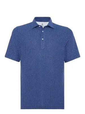 Brunello Cucinelli Ribbed-knit Polo Shirt - Blue