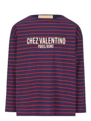 Valentino Garavani Logo Printed Striped T-shirt - Blue