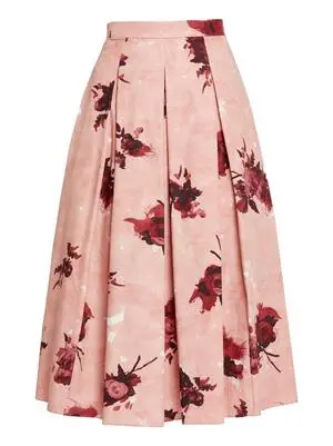 Erdem Pleated Rose-print Midi Skirt - Pink