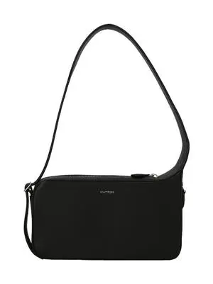 COURREGES Courrèges Logo Plaque Zip-up Shoulder Bag - Black