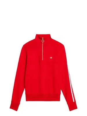 Ami Half-zip Pullover Sweatshirt With Striped Sleeves - Red