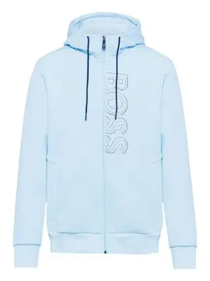 Hugo Boss Logo Embroidered Zip-up Hoodie - Blue