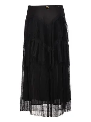 TWINSET Pleated Tiered Midi Skirt - Black