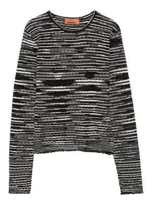 Missoni Horizontal Stripe Round Neck Long Sleeve Sweater - Black