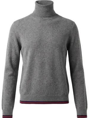 Gucci Fine Cashmere Turtleneck Jumper With Web Stripe Trim - Grey