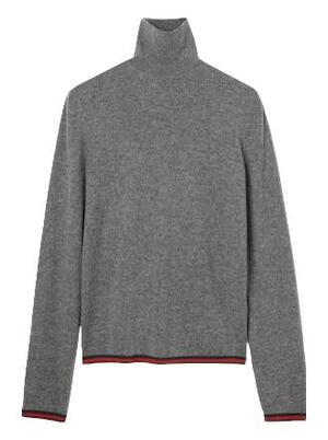 Gucci Fine Cashmere Turtleneck Jumper With Web Stripe Trim - Grey