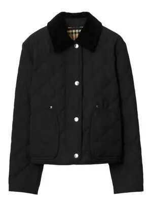 Burberry Quilted Jacket With Corduroy Collar - Black