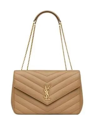 Saint Laurent Saint Laurent Loulou Foldover Top Large Shoulder Bag Nude