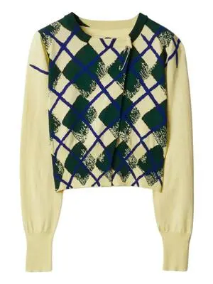 Burberry Burberry Argyle Intarsia Cropped Cotton Jumper Multicolor