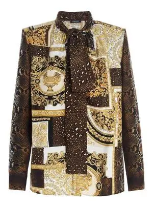Versace Barocco Printed Pussy-bow Blouse - Green