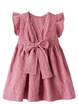 IL GUFO Sleeveless Linen Dress With Bow And Lotus Leaf Edge - Pink