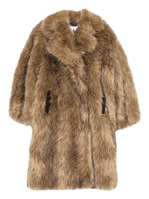 GANNI Notched Lapel Faux Fur Coat - Light Brown