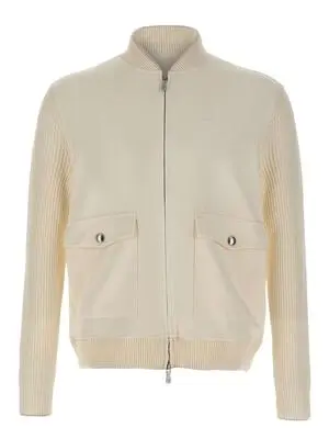 Eleventy Knitted Panel Zip Jacket - Nude