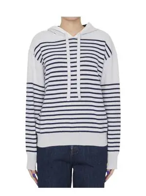 Loewe Striped Drawstring Knitted Hoodie - White