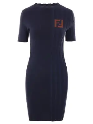 Fendi Short Sleeve Ribbed Mini Dress - Blue