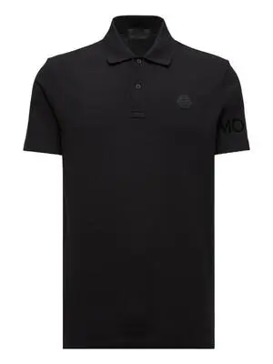 Moncler Logo Cotton Piquet Polo Shirt - Black