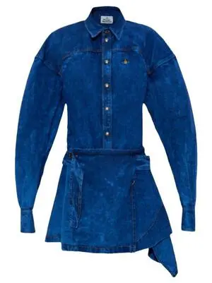 VIVIENNE WESTWOOD Asymmetrical Tie-dye Denim Mini Dress - Blue