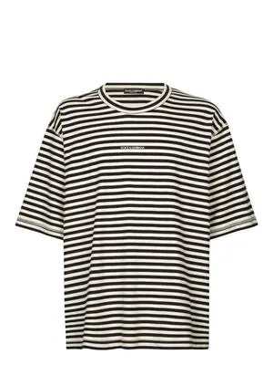Dolce & Gabbana Dolce Gabbana Logo-embroidered Striped Crewneck T-shirt - Black