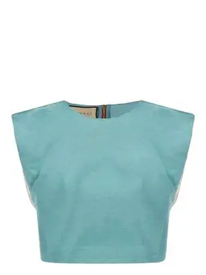 Gucci Gucci Sleeveless Cropped Top With Shoulder Pads Blue