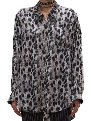 R13 Leopard Print Buttoned Shirt With Long Sleeves And Chest Pocket - Black