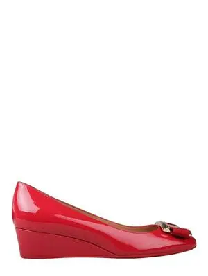 FERRAGAMO Patent Leather Bow Wedge - Red