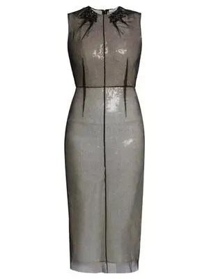Erdem Layered Embellished Sequined Tulle Midi Dress - Gray
