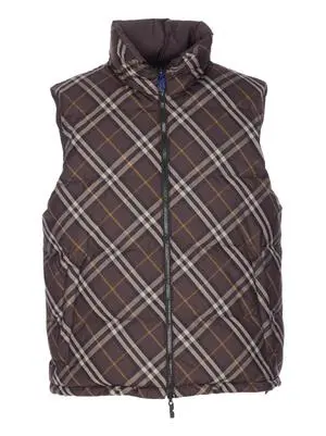 Burberry Checked Zip-up Reversible Puffer Vest - Black