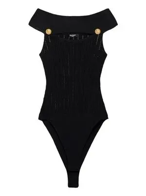 Balmain Pointelle-knit Bodysuit - Black
