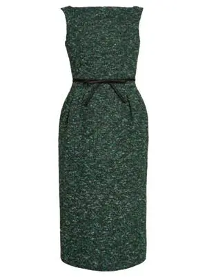 Erdem Tweed Belted Sleeveless Boatneck Dress - Green