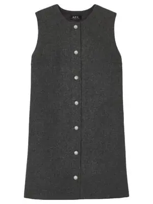 A.p.c. Sleeveless Round Neck Button-up Dress - Charcoal-grey