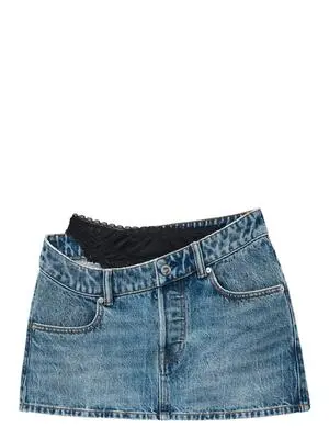 Alexander Wang Lace-detailed Mini Denim Skirt - Indigo