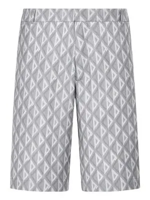 Dior Cd Diamond Print Silk Twill Bermuda Shorts - Gray