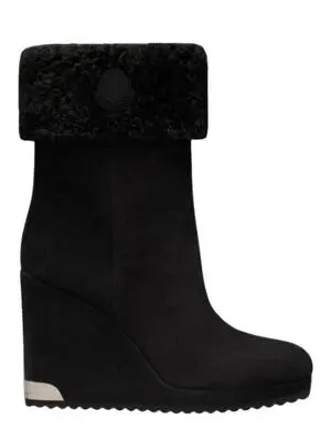 Moncler Wedge Sole Suede Ankle Boots - Black