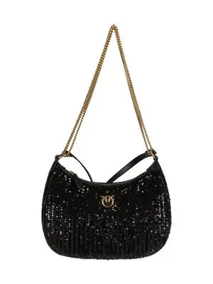 Pinko Half Moon Embellished Zip-up Mini Shoulder Bag - Black