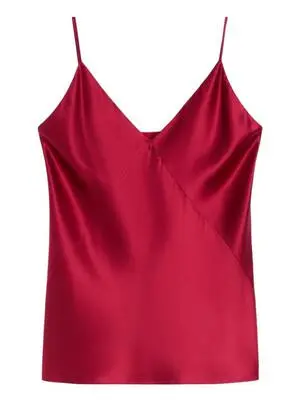 Max Mara Silk Satin Sleeveless V-neck Tank Top - Geranium