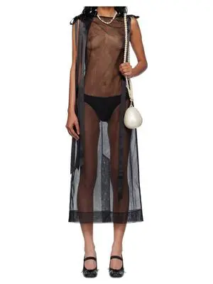 Simone Rocha Sheer Bow Ribbon Tail Dress - Black