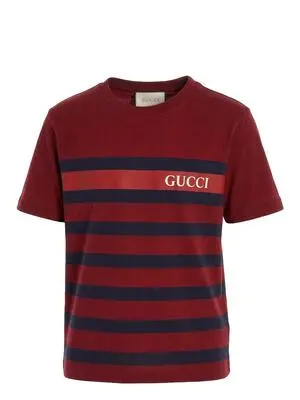 Gucci Striped Crewneck Short Sleeve T-shirt - Red