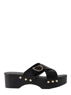 ANCIENT GREEK SANDALS Round-toe Platform Sandals With Wing Clasp - Black