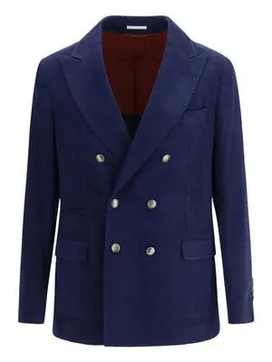 Brunello Cucinelli Double Breasted Notched Lapel Jacket - Blue