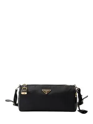 Prada Logo Plaque Zip-up Shoulder Bag - Black