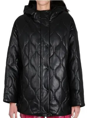 STAND STUDIO Long-sleeved Quilted Jacket With Hood - Black