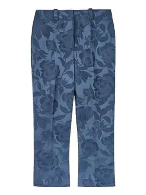 Kenzo Peonies Cropped Jacquard Pants - Blue
